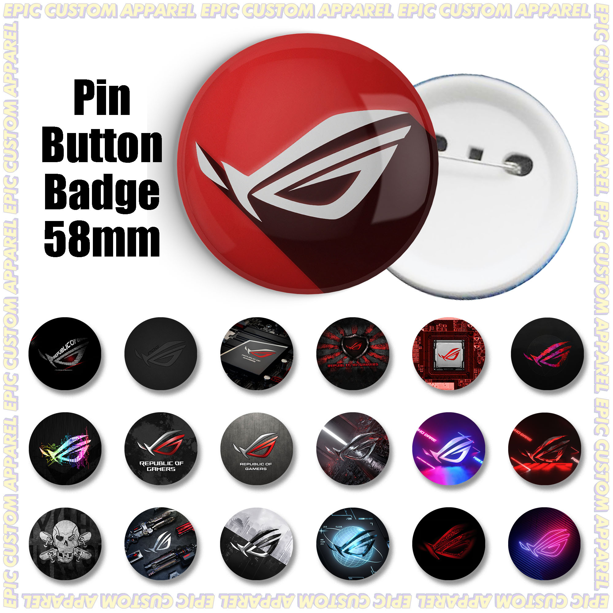 58mm Button Badge Pin ROG Republic of Gamer Gaming Designs (A441-A460) A457 | PGMall