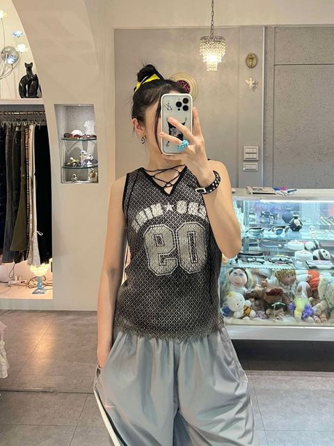 兩穿銀蔥網格綁繩背心 – 19991232