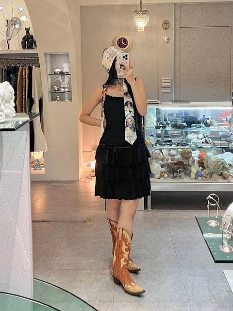 黑色蛋糕細肩洋裝 – 19991232