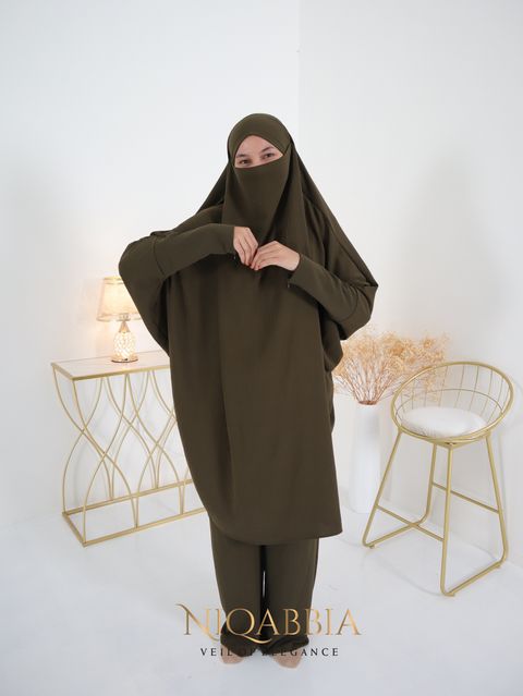HURIYYA JILBAB PANTS SET (FREE HALF NIQAB) - ARMY GREEN – NIQABBIA ...