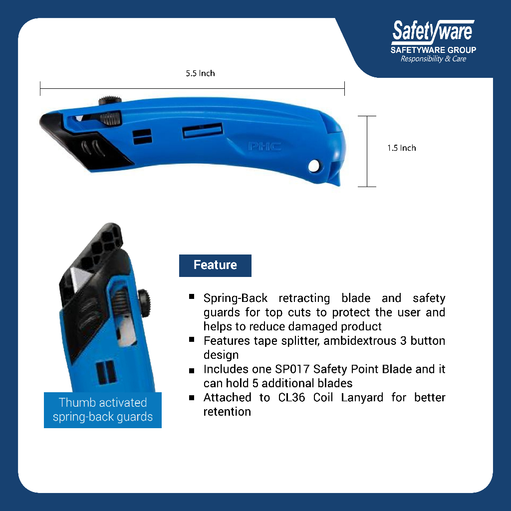 PHC Self-Retracting Safety Cutter With Plastic Guards – Safetyware Store