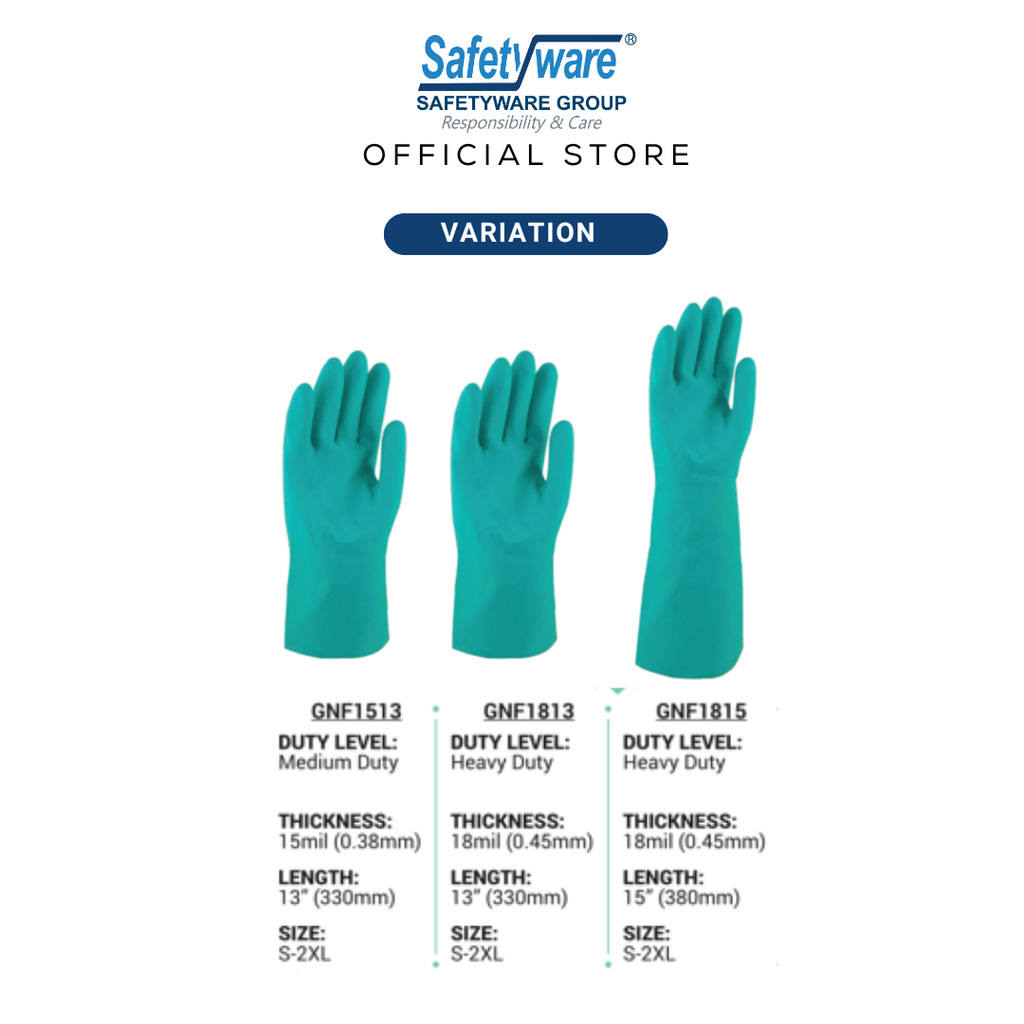 SAFETYWARE Chem-Pro GNF1815 Chemical Resistant Nitrile Gloves 15'' Heavy Duty Level – Safetyware ...