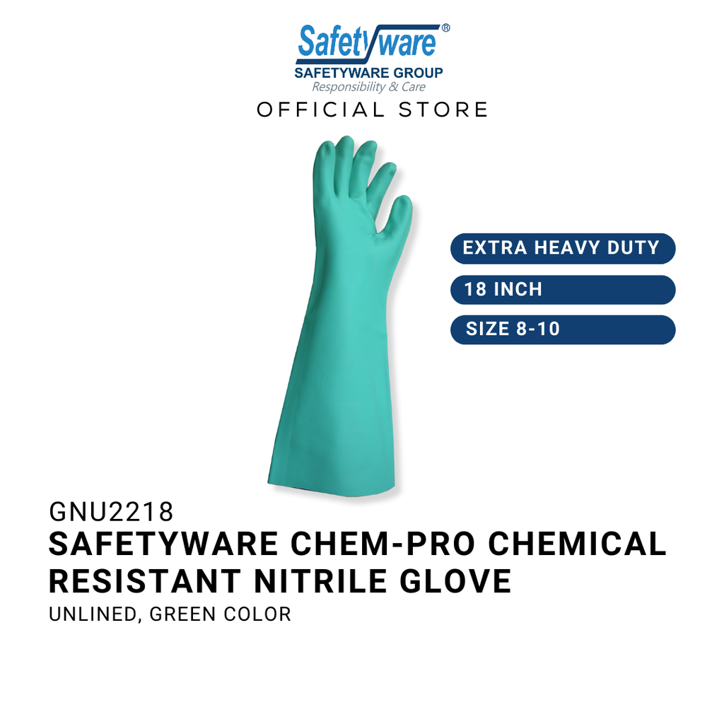 SAFETYWARE Chem-Pro GNU2218 Chemical Resistant Nitrile Gloves 18 ...