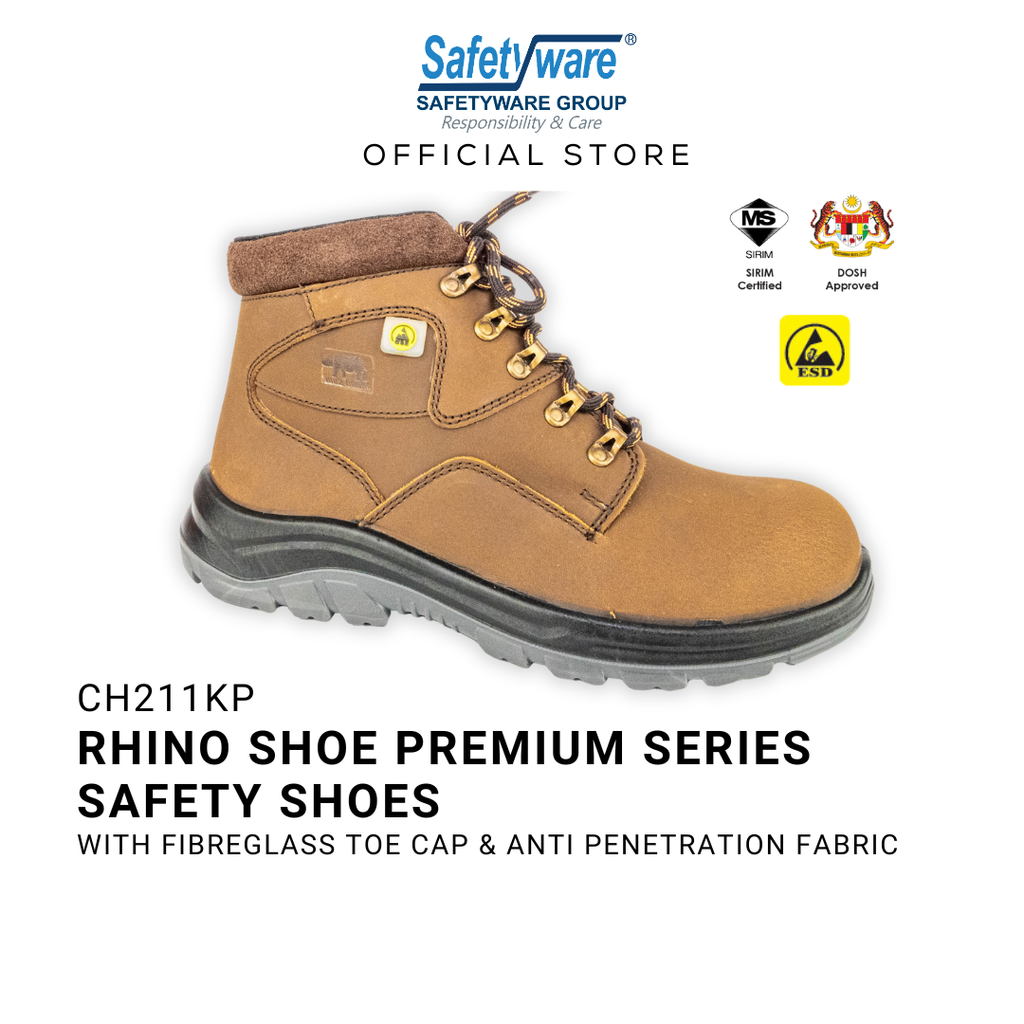 RHINO SHOE PrimeGuard CH211KP Brown Mid Cut Lace-Up Safety Shoes /w ...