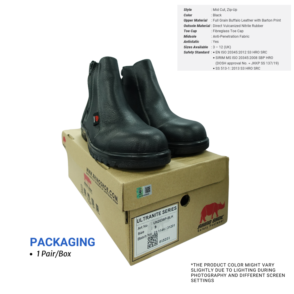 RHINO SHOE UN203SP Ultranite Safety Shoes I Mid Cut Slip On I SIRIM ...