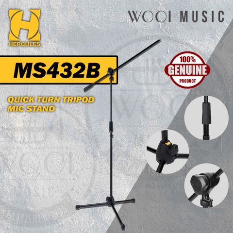 Hercules MS432B Quick Turn Tripod Microphone Stand w/2 In 1 Boom / Mic ...