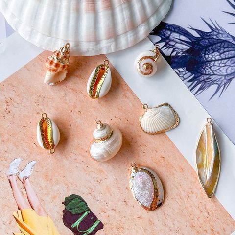 Seashell pendant plated in gold/ DIY shell accessories for necklace ...