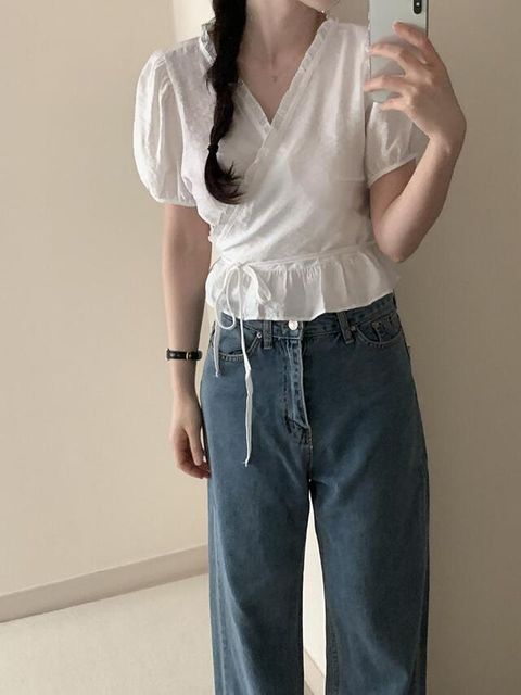 FLARE WRAP FRILL BLOUSE [2 COLOR] – Pickles Studio
