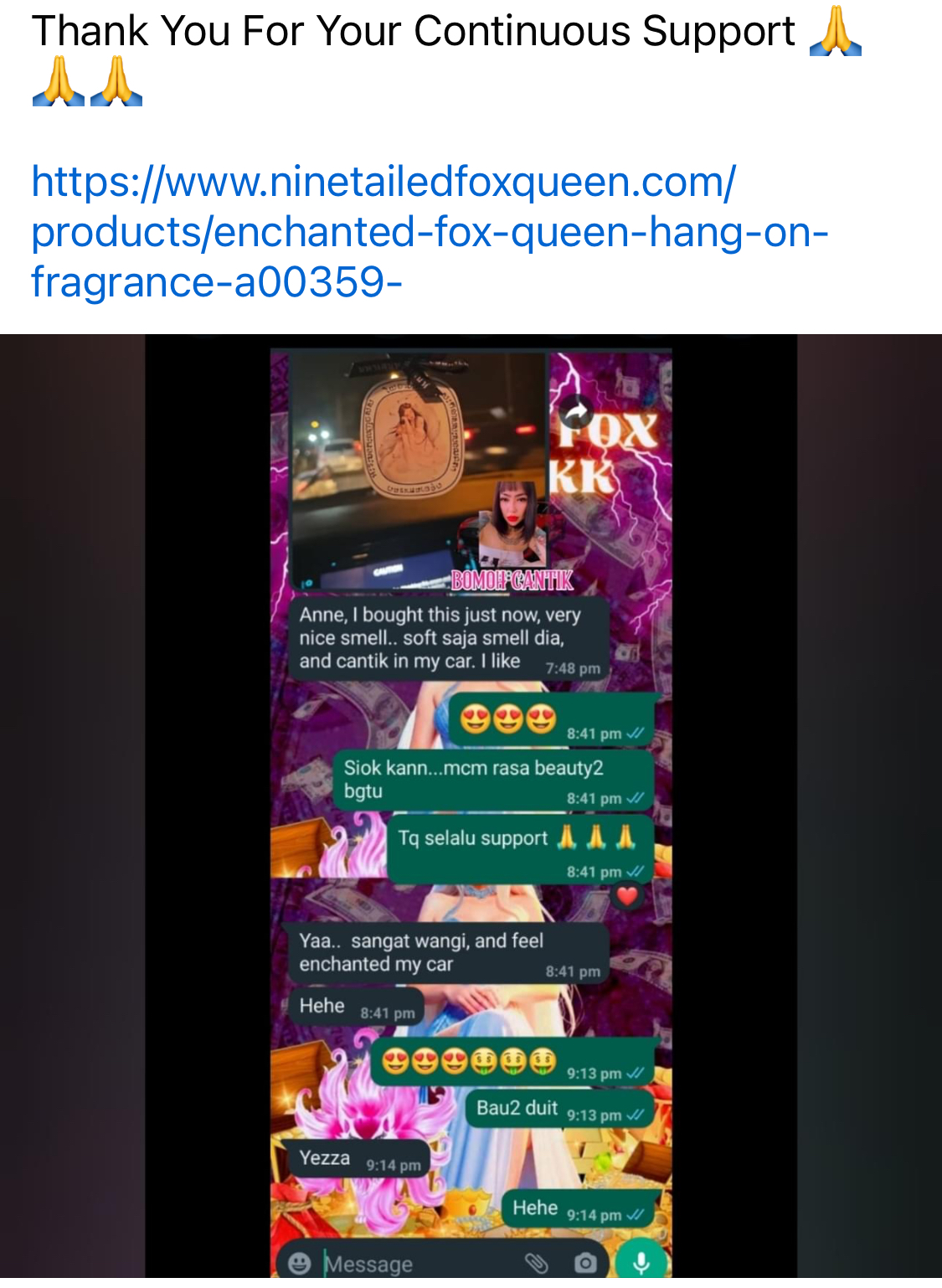 Testimonial - Enchanted Fox Queen Hang-on Fragrance – Nine Tailed Fox Queen