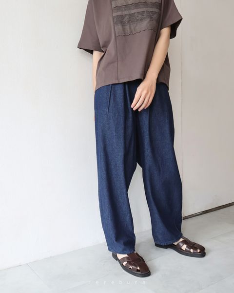 夏日系簡約百搭鬆緊腰薄款丹寧牛仔寬褲長褲2色-深藍 – REreburn ｜ 日系女裝＆古著選物