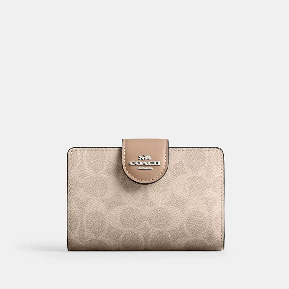 Coach Medium Corner Zip Wallet In Signature Canvas In Sand Coach Medium Corner Zip Wallet In Signature Canvas In Sand